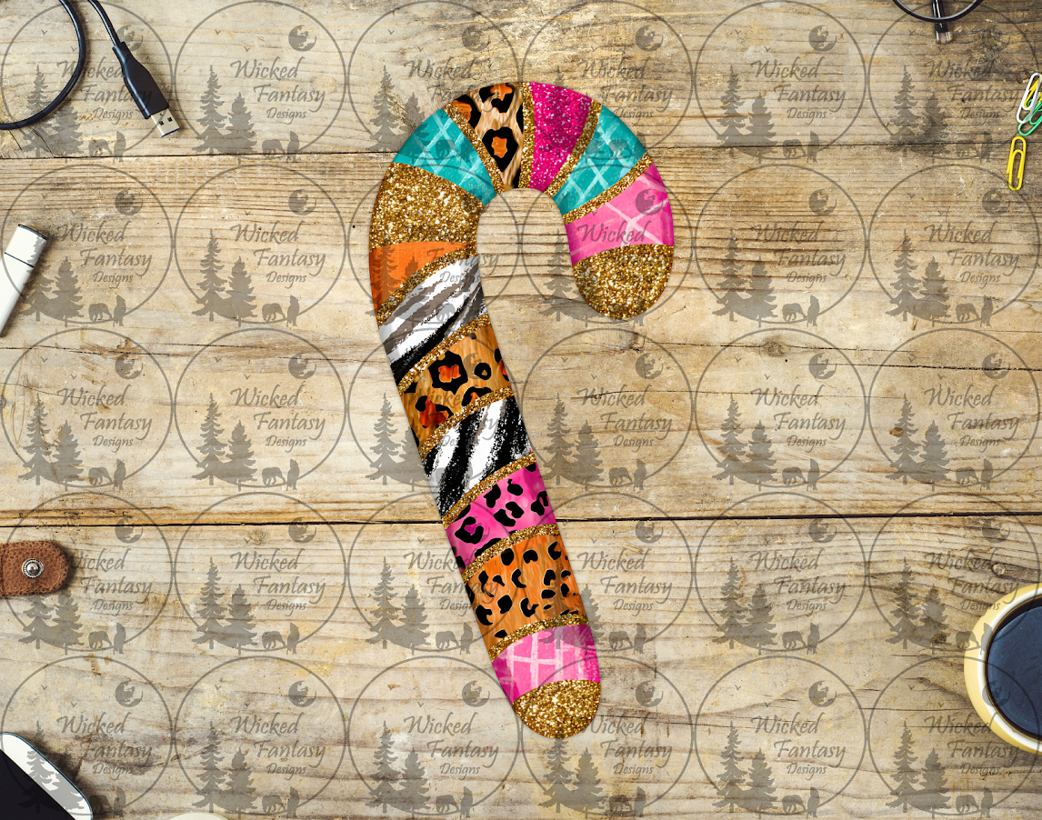 UVDTF Bright Candy Cane with Leopard – Wicked Fantasy Designs