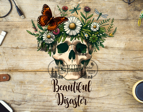 UVDTF Beautiful Disaster Skull with Flower Crown – Wicked Fantasy Designs
