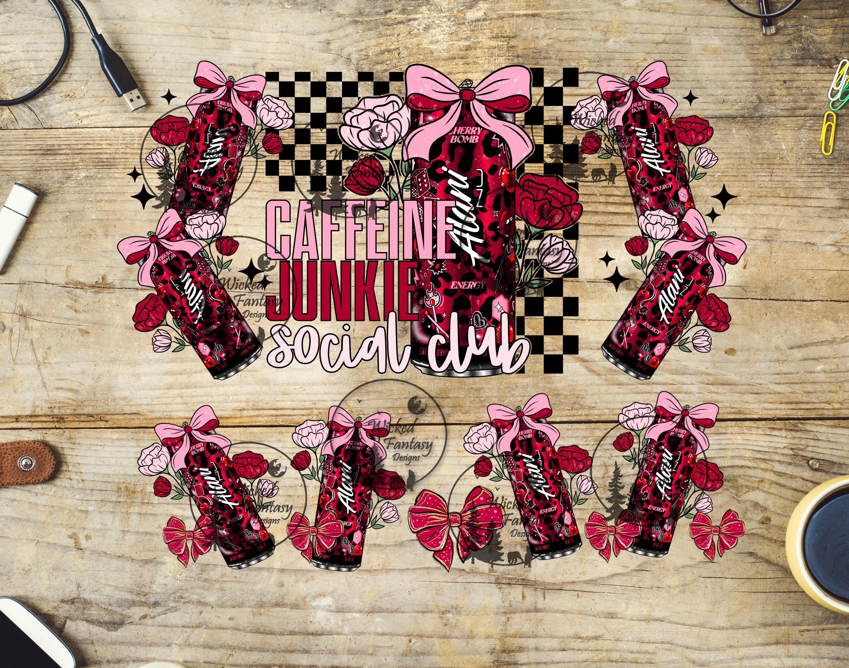 UVDTF Caffeine Junkie Social Club 16oz 40oz Tumbler Wrap – Wicked ...