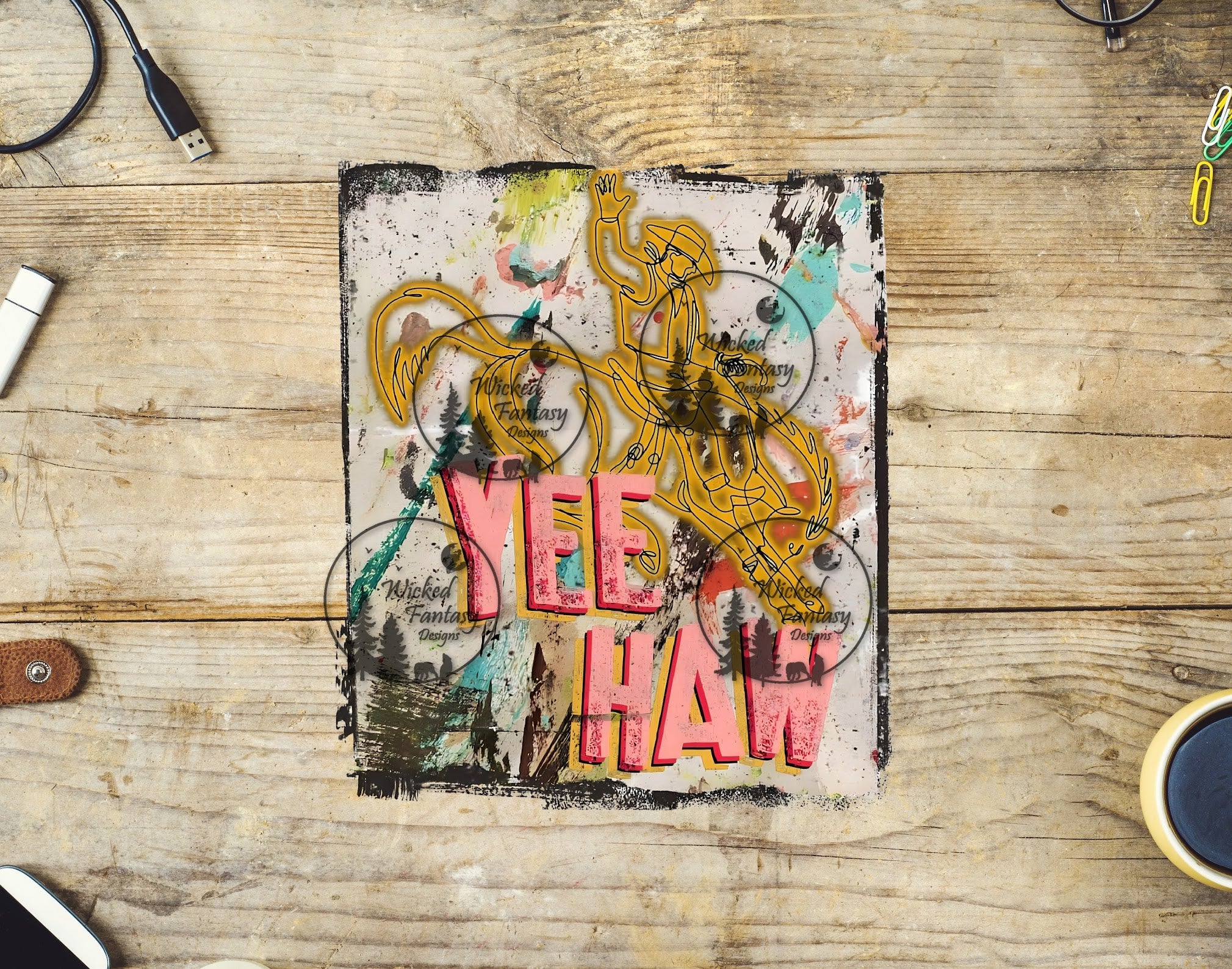 UVDTF Yee Haw Cowboy on Bronc Western Rodeo – Wicked Fantasy Designs