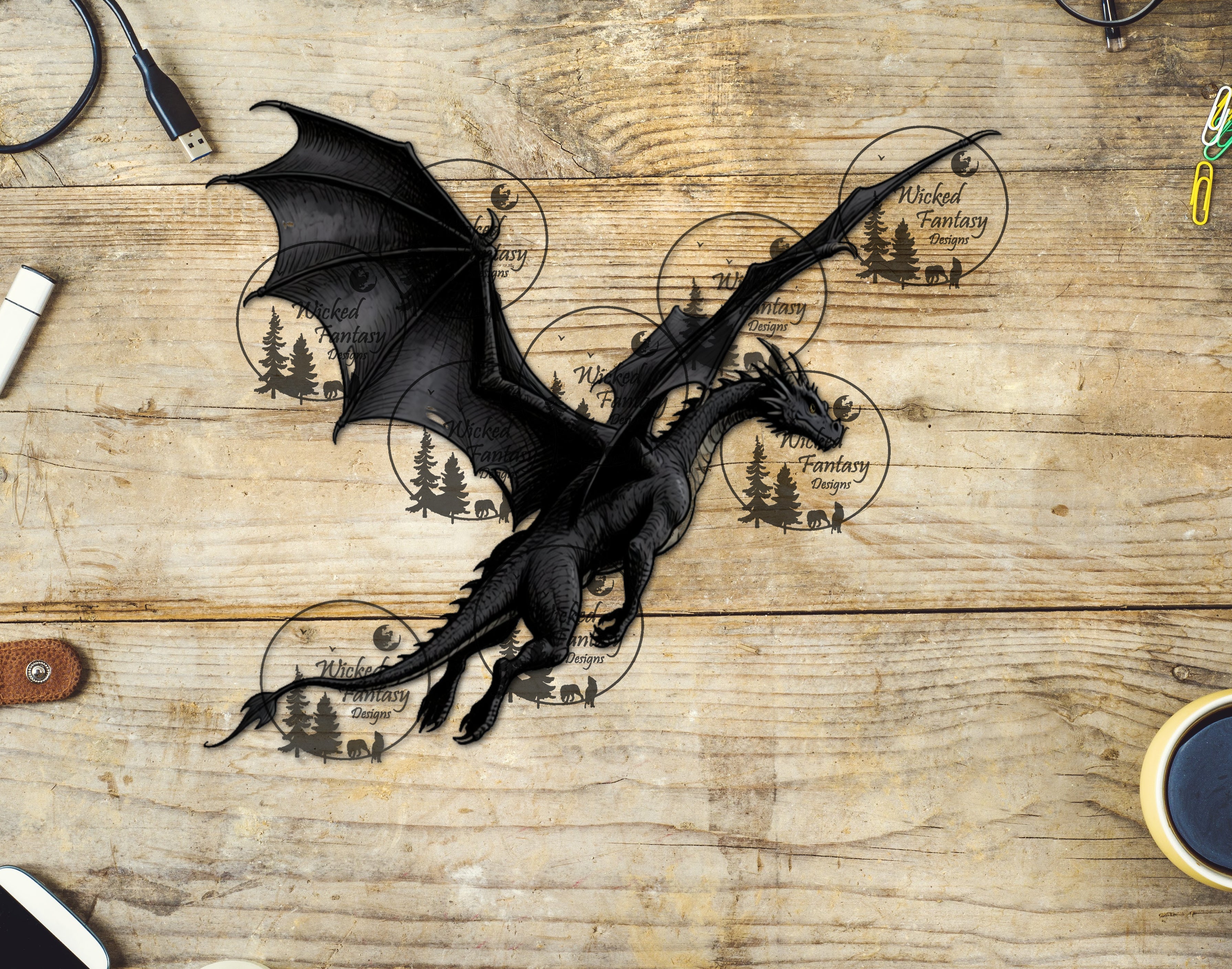 UVDTF Flying Black Dragon – Wicked Fantasy Designs