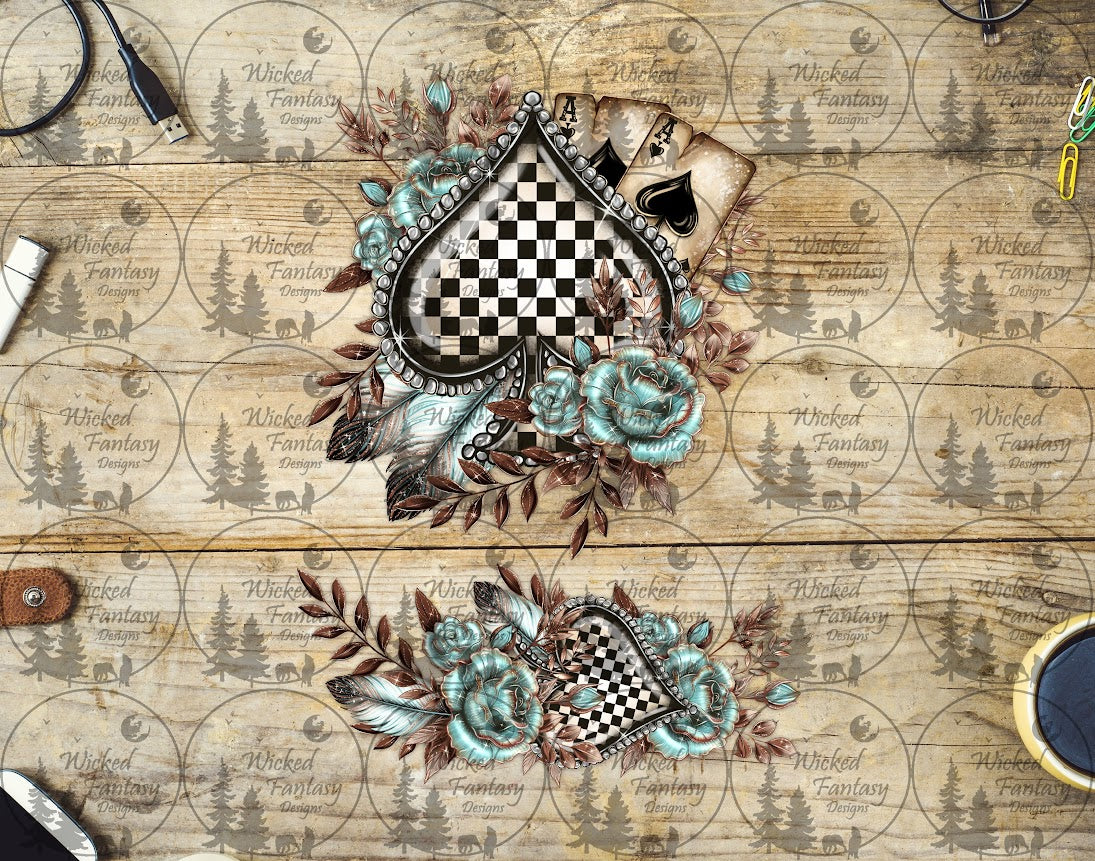 UVDTF Checkered Spades and Turquoise – Wicked Fantasy Designs