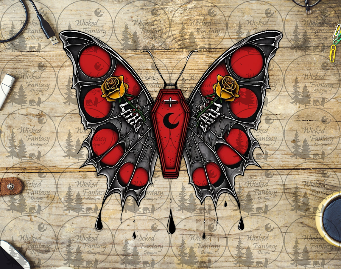 UVDTF Moth with Roses and Coffin – Wicked Fantasy Designs
