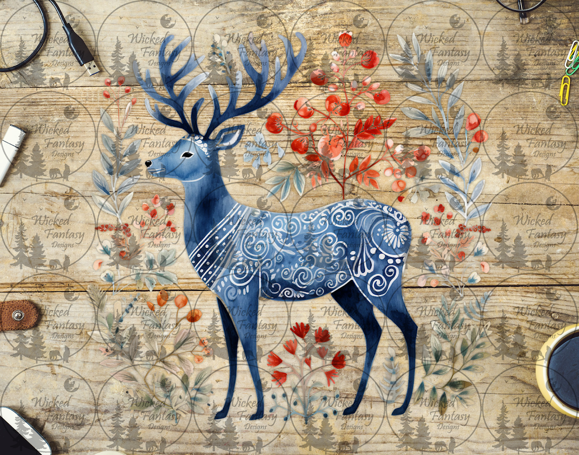 UVDTF Blue Elk Folk Art – Wicked Fantasy Designs