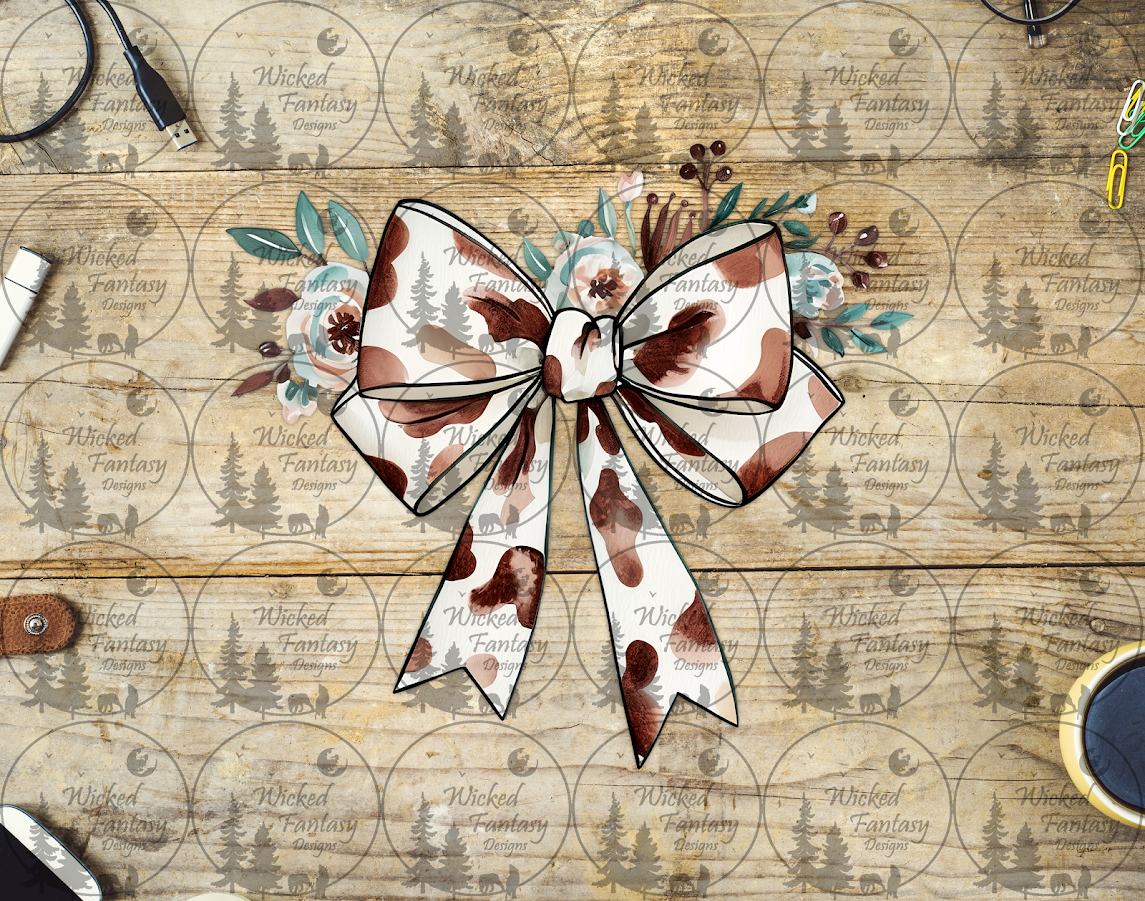 UVDTF Cow Print Bow with White Flowers – Wicked Fantasy Designs