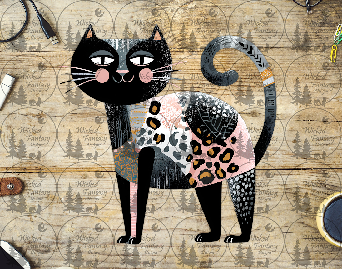 UVDTF Patchwork Standing Cat – Wicked Fantasy Designs