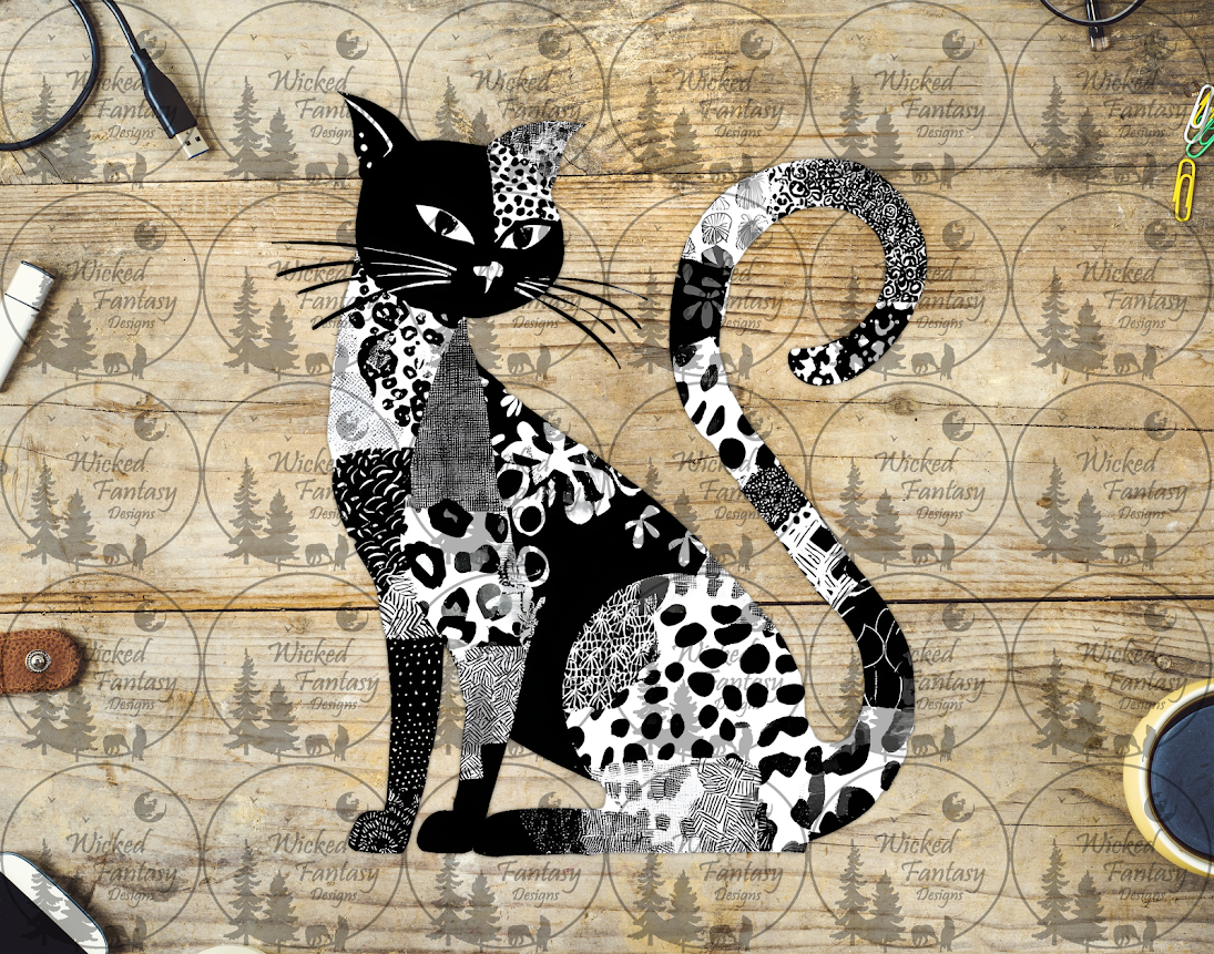 UVDTF Patchwork Sitting Cat – Wicked Fantasy Designs